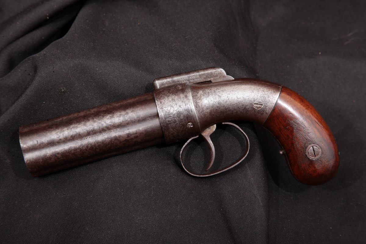 Allen & Wheelock Bar Hammer 6 Barreled Pepperbox With Bag Shaped Grip ...