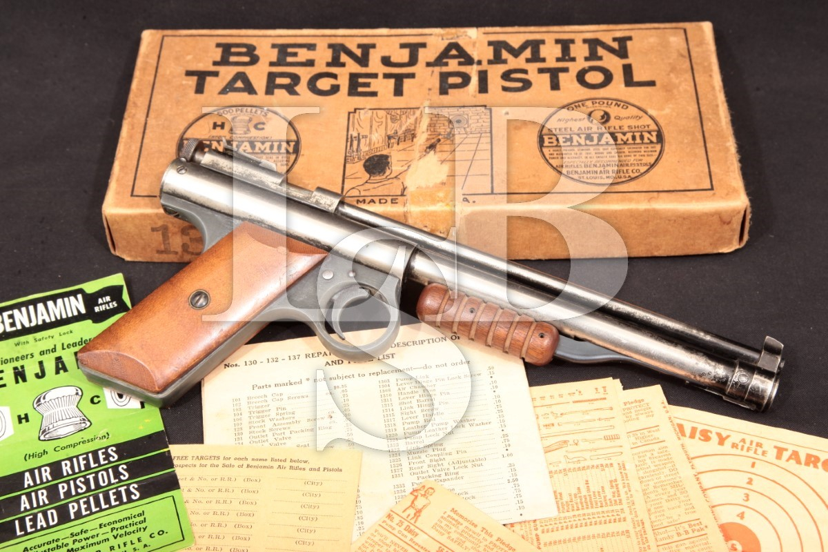 Vintage Pre-1957 Benjamin Model 130 Target Air Pistol & Box .177 Caliber