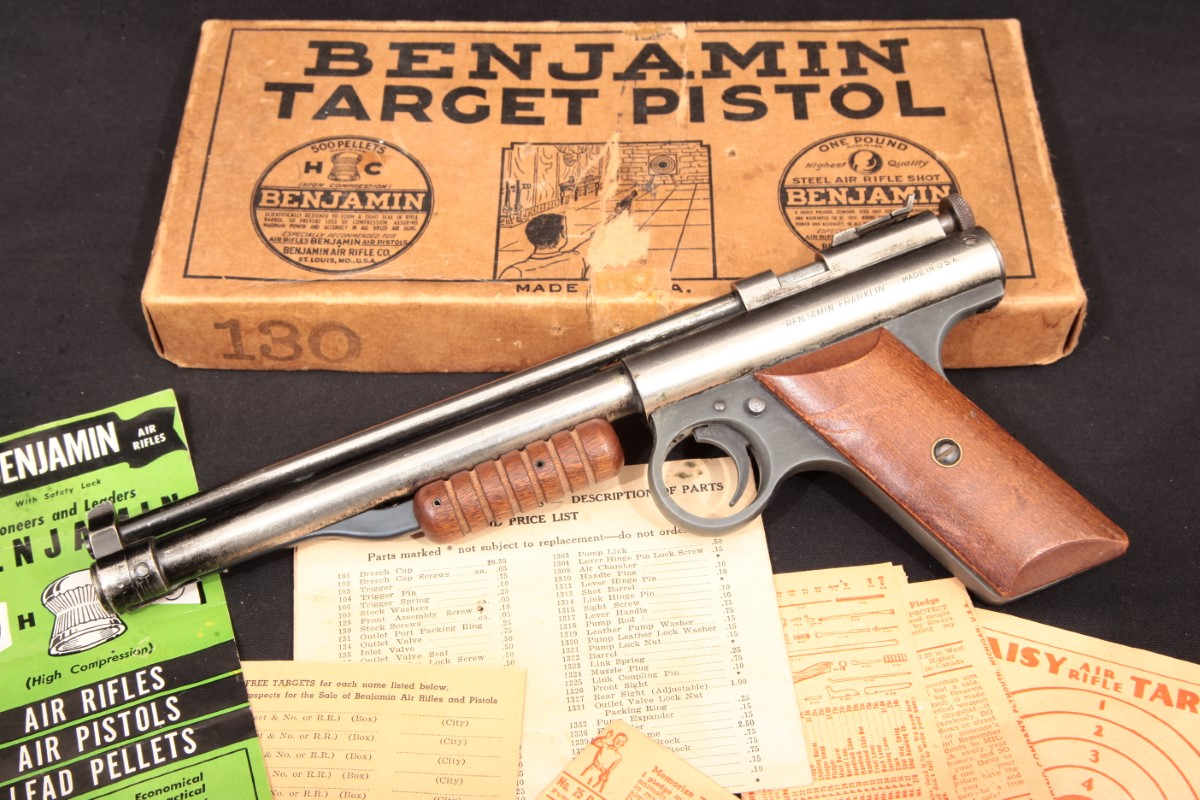 Vintage Pre-1957 Benjamin Model 130 Target Air Pistol & Box .177 ...
