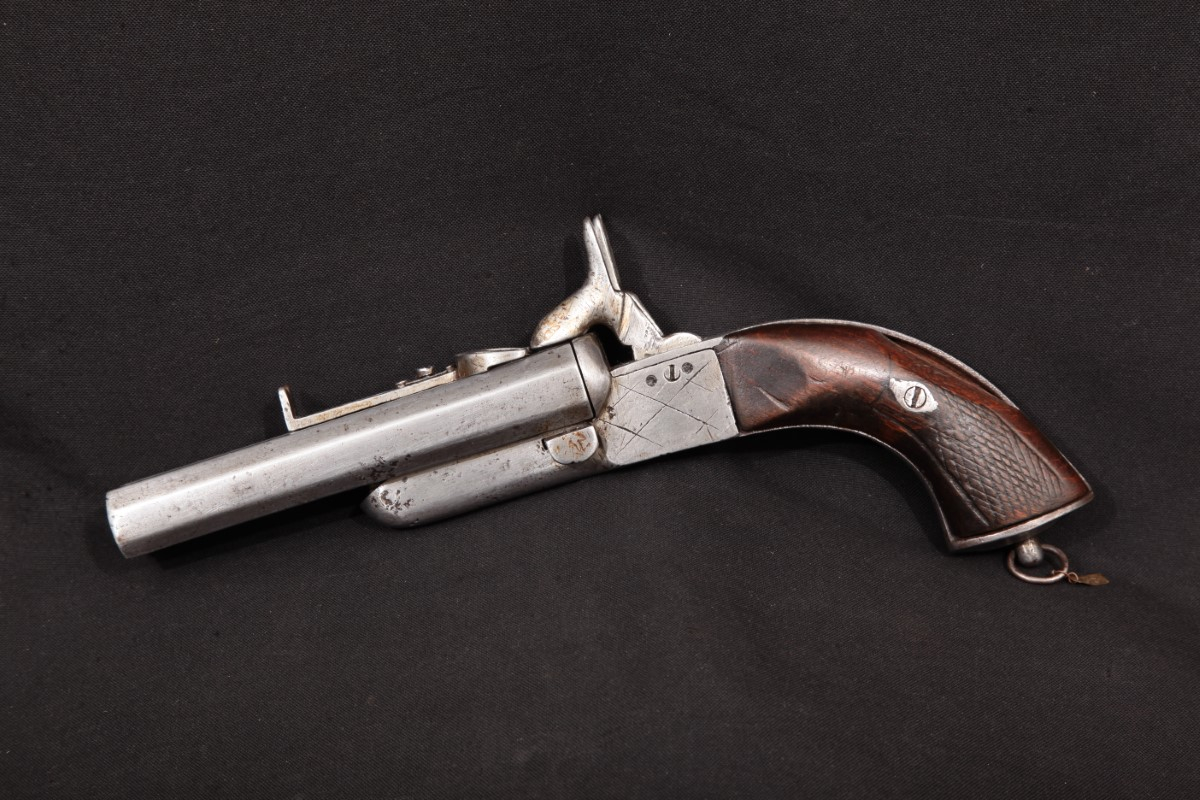 Unknown European Double Barrel Pinfire Pistol, 5 Folding Triggers ...