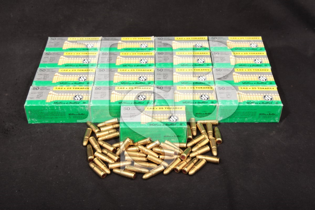900x 7.62x25mm Tokarev Ammunition Sellier &Bellot 85 Grain FMJ Bullets ...
