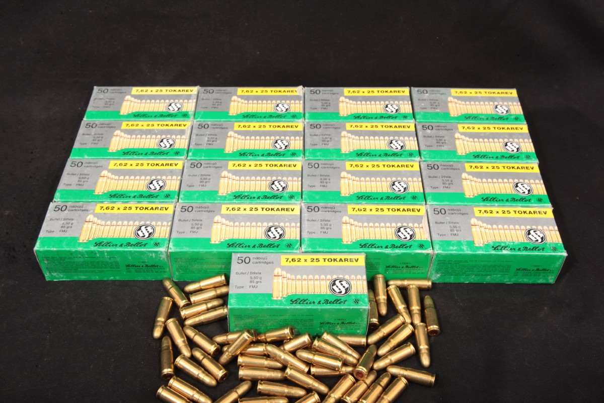 900x 7.62x25mm Tokarev Ammunition Sellier &Bellot 85 Grain FMJ Bullets ...