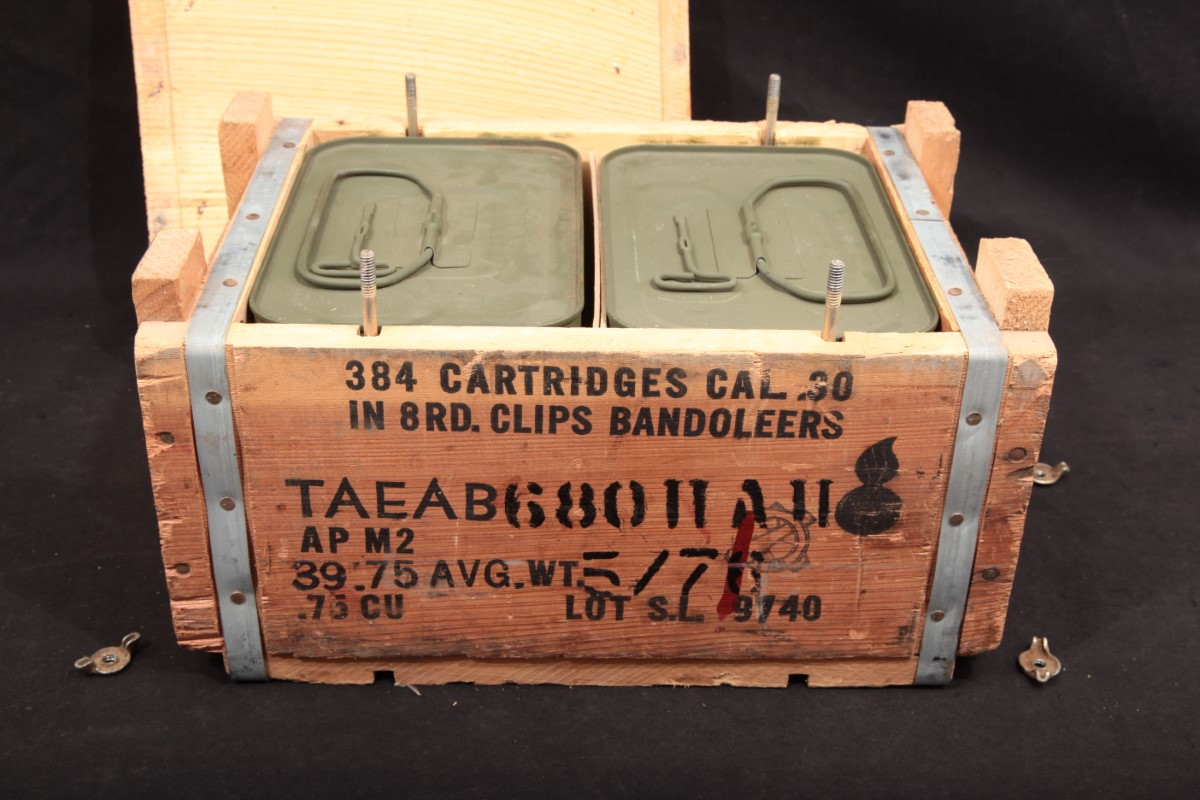 384x .30 M2 Ap Us Military Ammunition In 2x Sealed Ammo Cans On Clips W ...