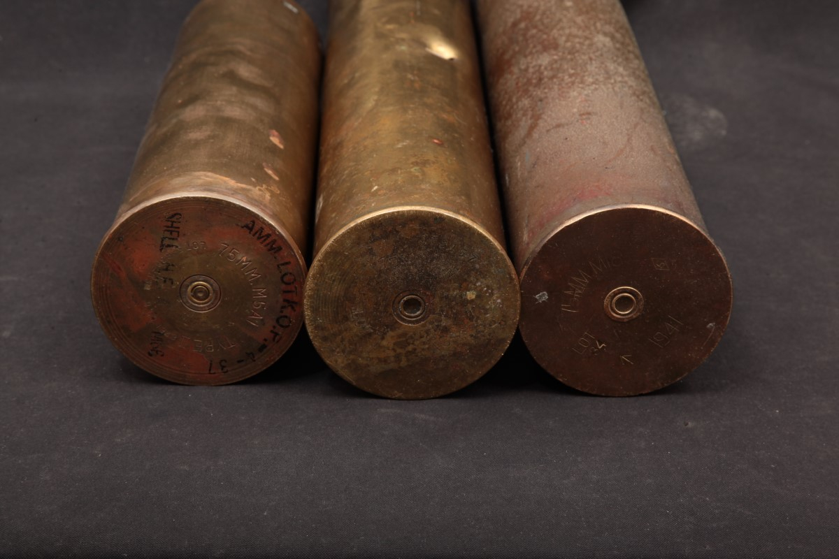 3x Wwii U.S. Artillery Shell Cases 1x 75mm Pack Howitser & 2x 75mm Anti ...