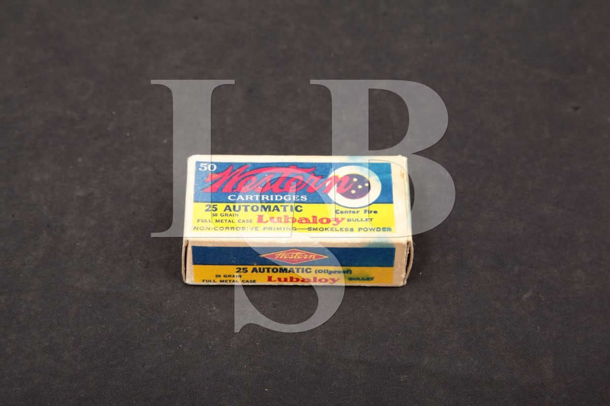 41x .25 Automatic Vintage Western Ammunition In Original Box 1940`S 50 ...