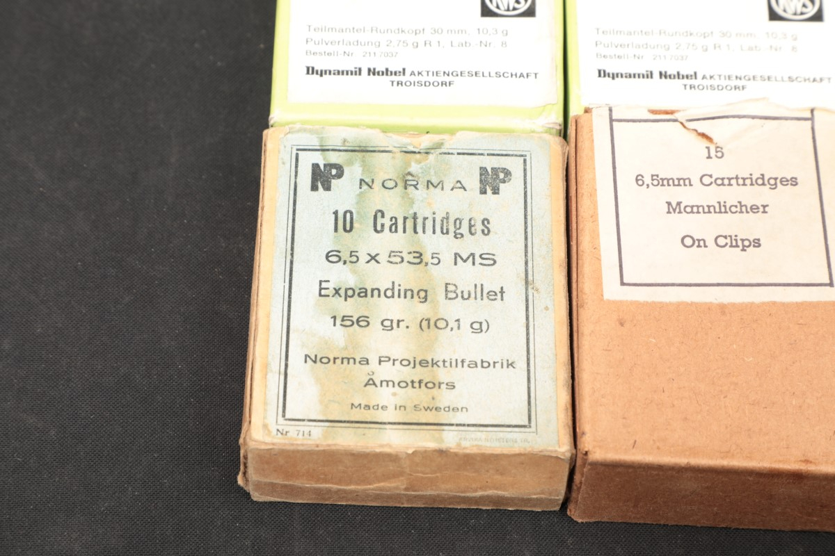 Mixed 55x 6.5x54mm MannlicherSchnauer Vintage Ammunition FN, Kynoch ...