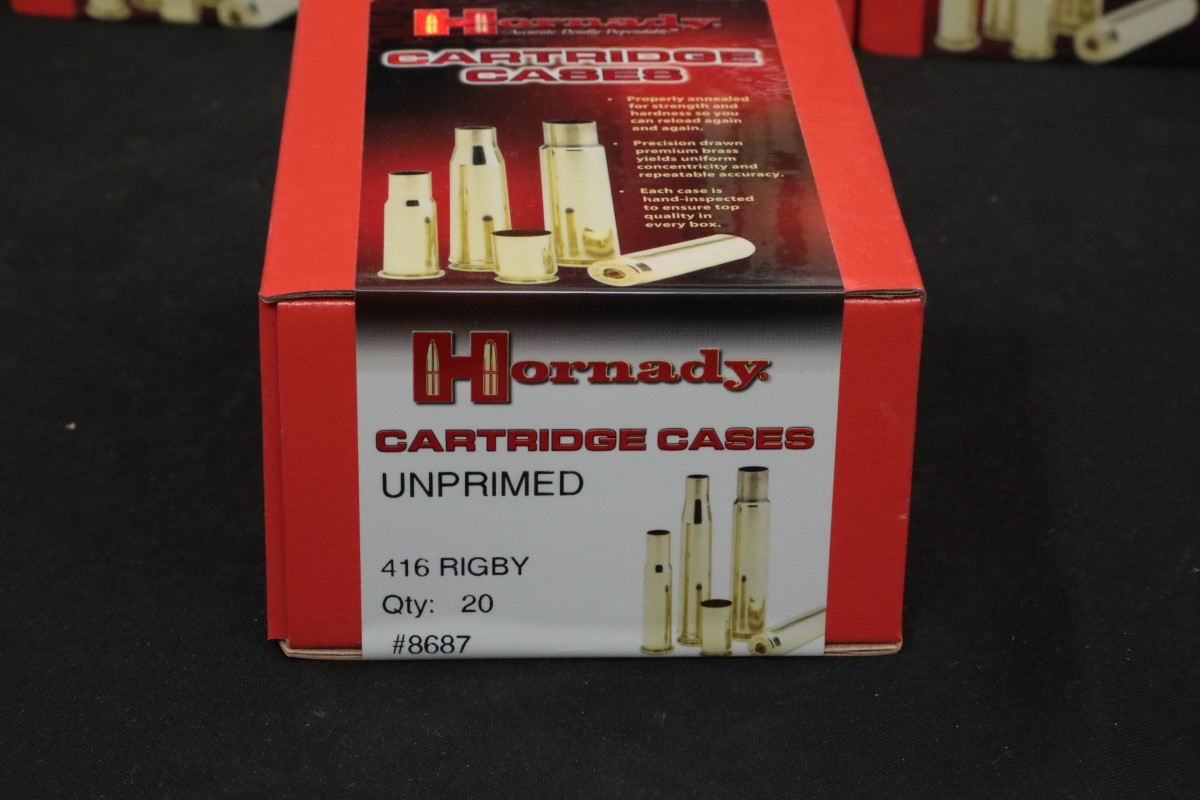 100x .416 Rigby New Unprimed Brass Cases Hornady In Factory Sealed ...