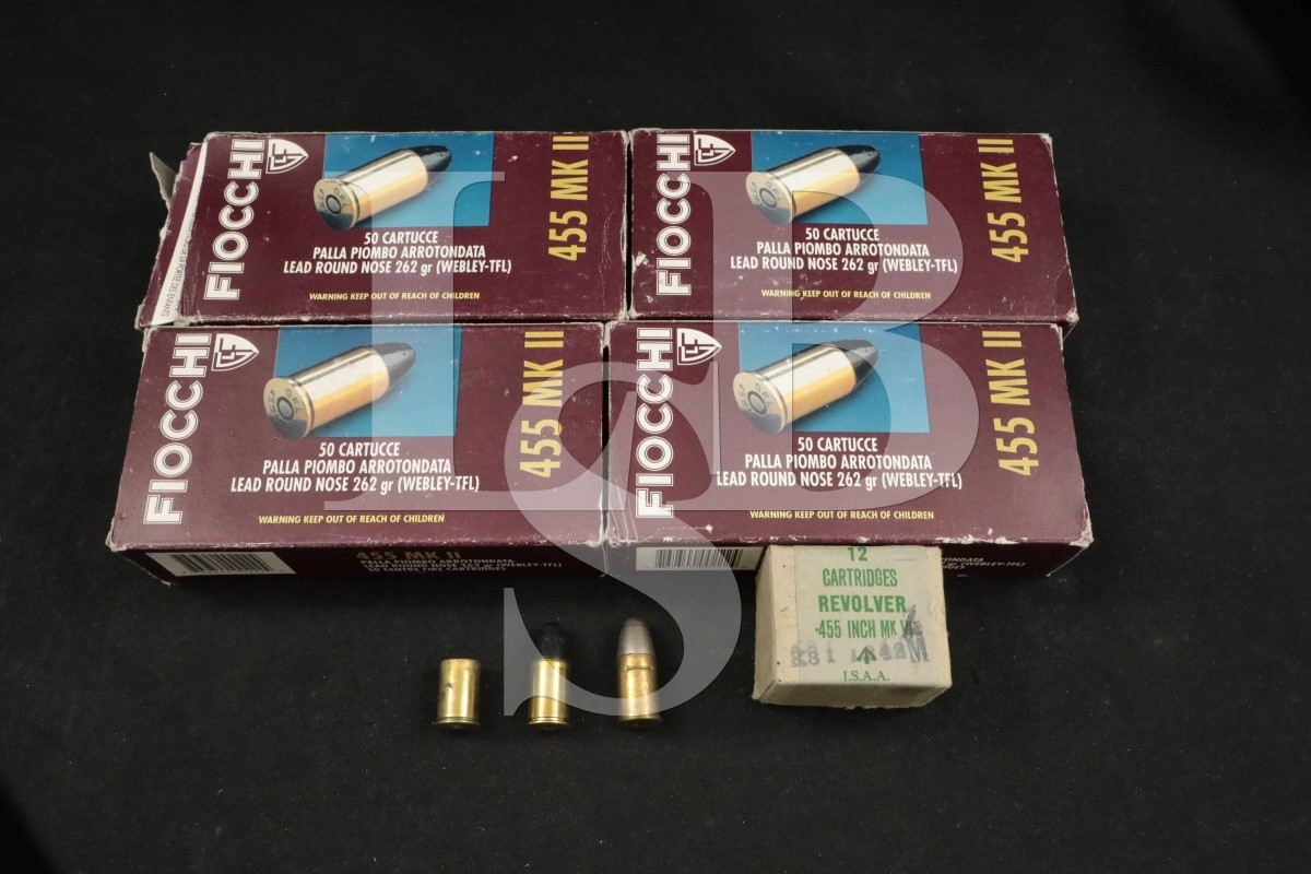 98x .455 Webley Ammunition Fiocchi Mk Ii 262 Grain Bullet & Kynoch ...