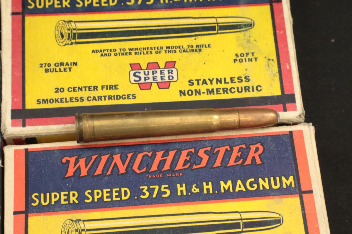 Winchester 127x .375 H&H Mag. Vintage Ammunition Western & Win. 235 Gr ...
