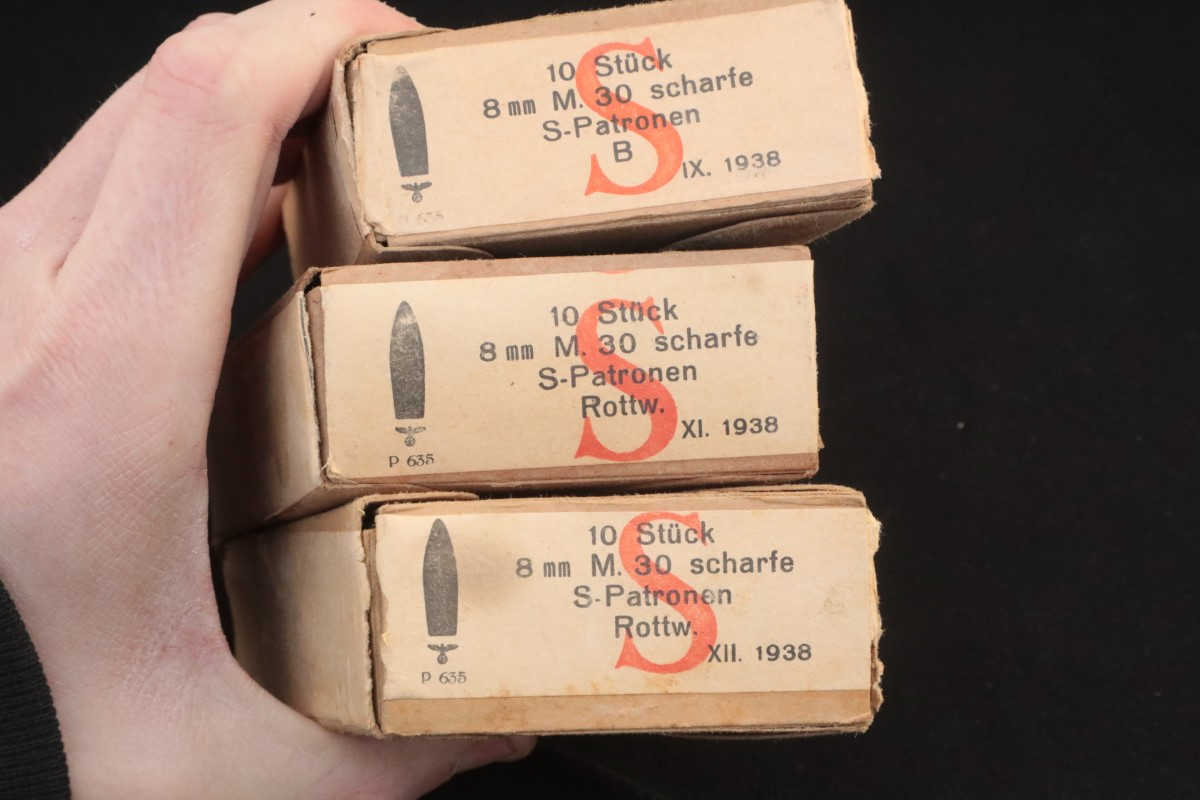 German 30x 8x56mmr Ammunition In Original 1938 War Eagle Boxes On Clips ...