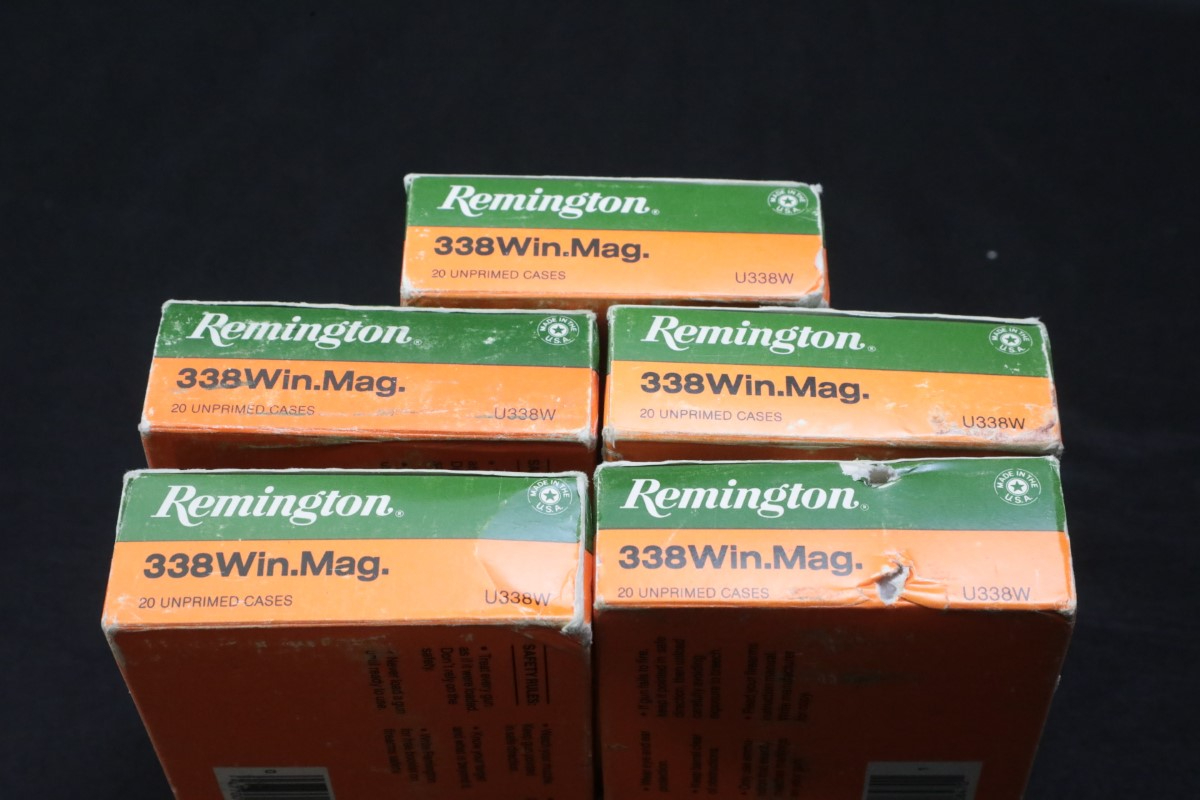 Remington 100x .338 Win. Mag. New Unprimed Brass Cases Rem. .338 Win ...