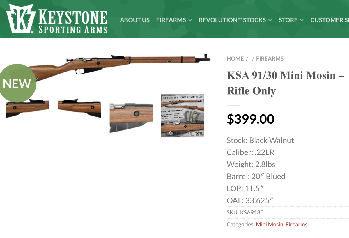Keystone Sporting Arms Mini Mosin Nagant Single Shot 22 Bolt Action ...