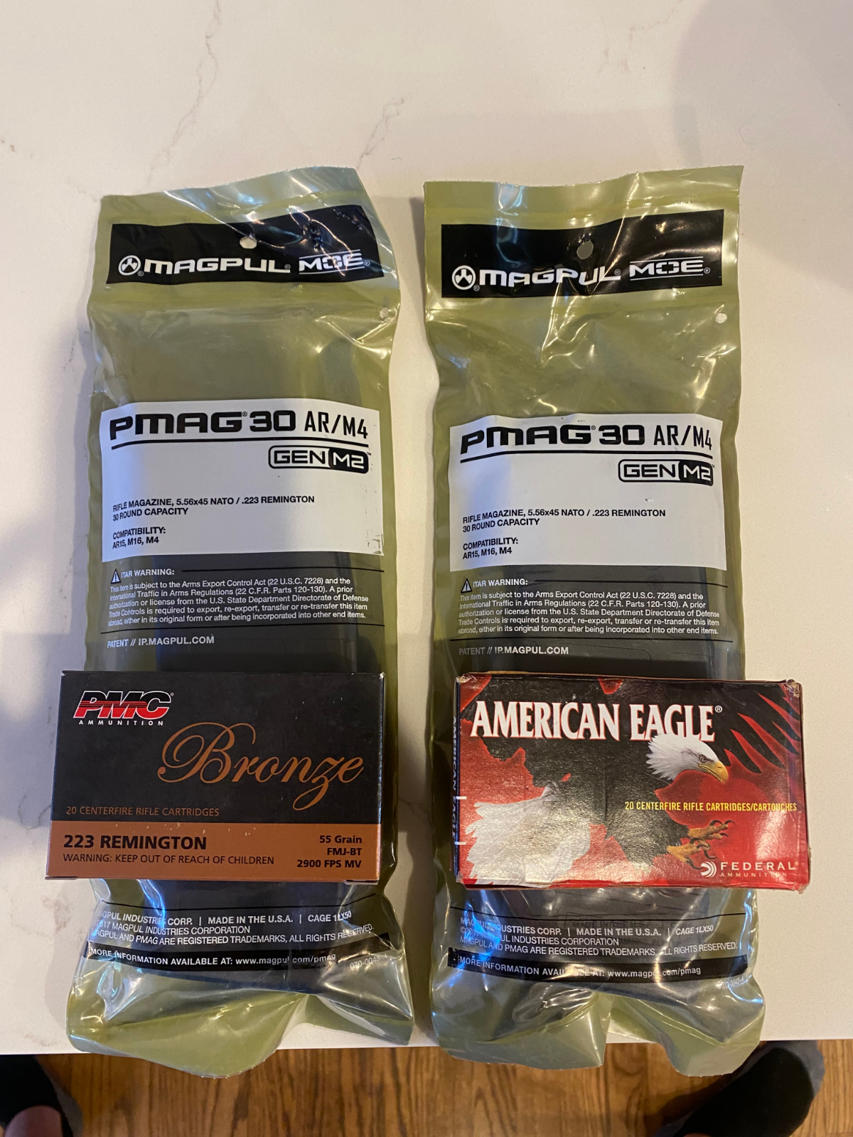 Magpul Industries Two Magpul (Pmag) Ar Magazines & Two Boxes Of 223 ...