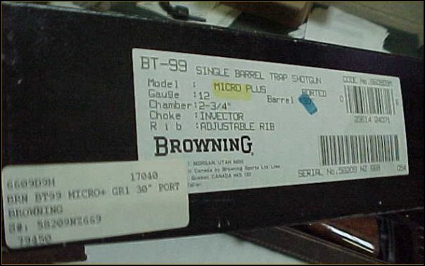 Browning Arms Co. Bt-99 Micro Plus Trap 30" Brl Invector Choke Case For ...