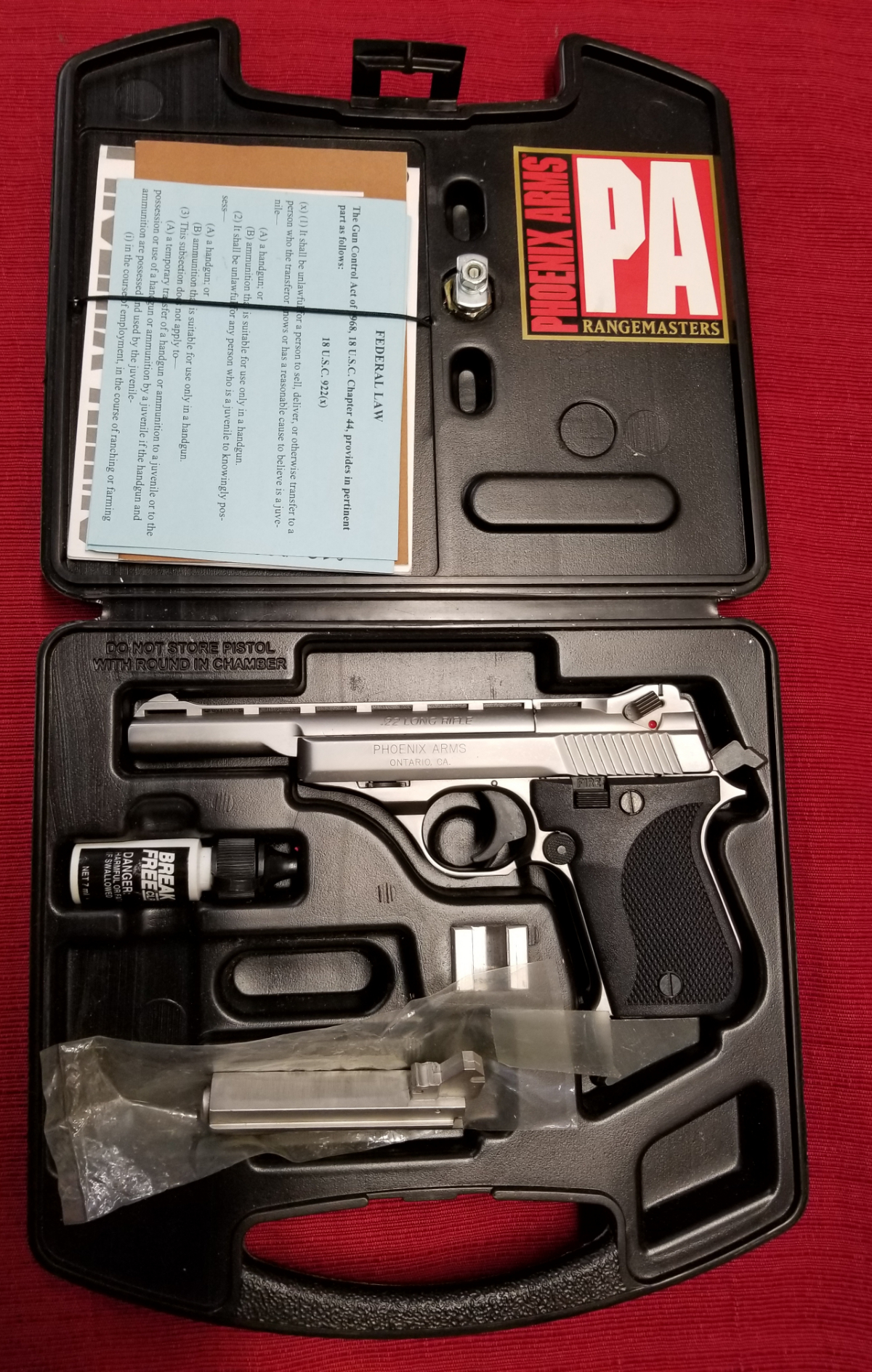 Phoenix Arms Hp22 Stainless W/Original Box And Extra Barrel .22 Lr For ...