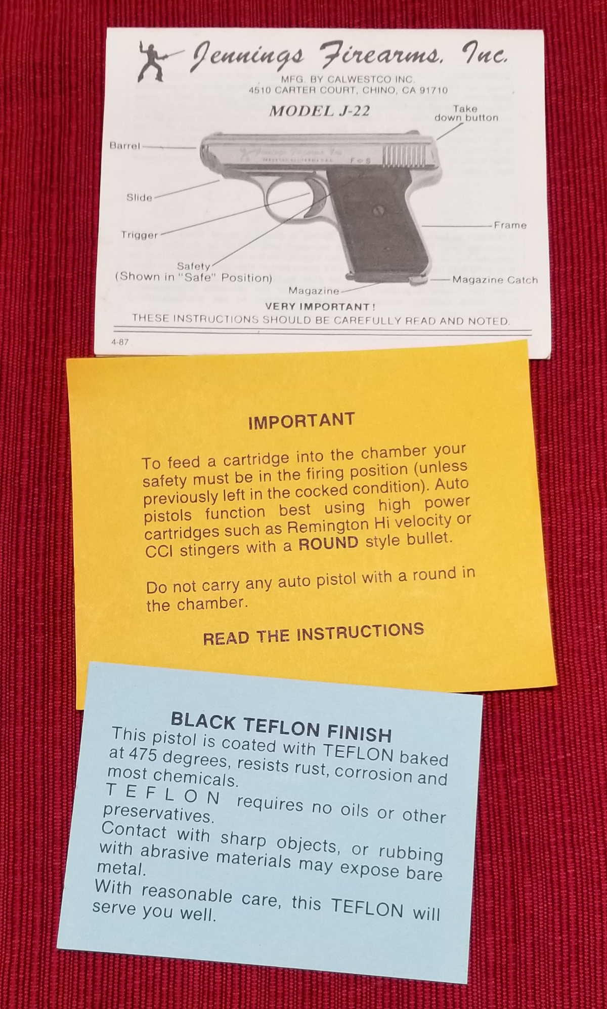 Jennings Firearms Model J-22 W/Original Box, Manual And 2 Magazines .22 ...