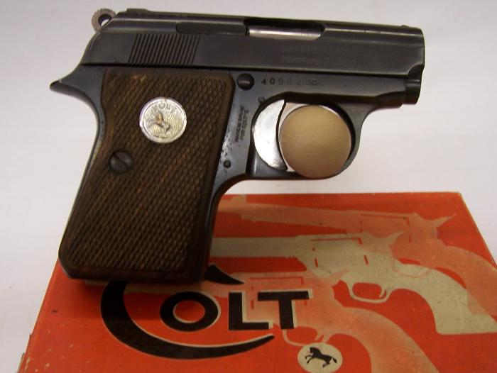Colt Junior 25 Auto Wood Grips,Box, For Sale at GunAuction.com - 8616277