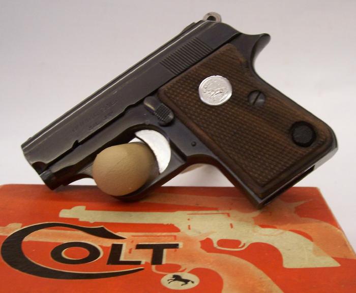 Colt Junior 25 Auto Wood Grips,Box, For Sale at GunAuction.com - 8616277