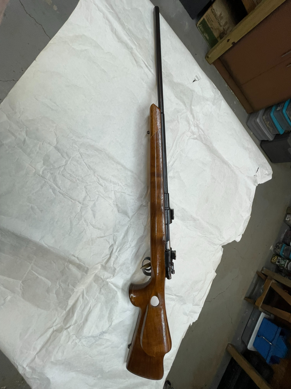 Bench rest rifle. 7mm Mauser (7x57) cal. Thumbhole walnut stock. 7mm ...