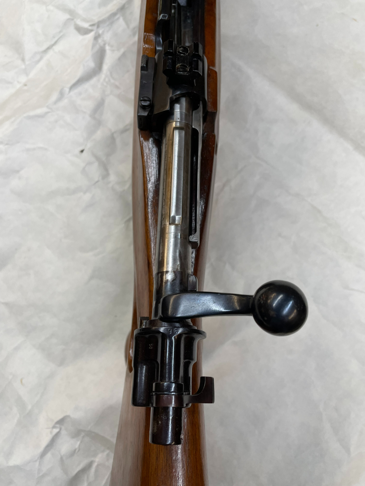 Bench rest rifle. 7mm Mauser (7x57) cal. Thumbhole walnut stock. 7mm ...