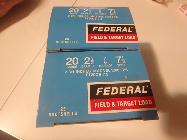 2 Neat 20 Ga Blue Federal Boxes Like New And Different No 7-1/2 Shot 20 ...