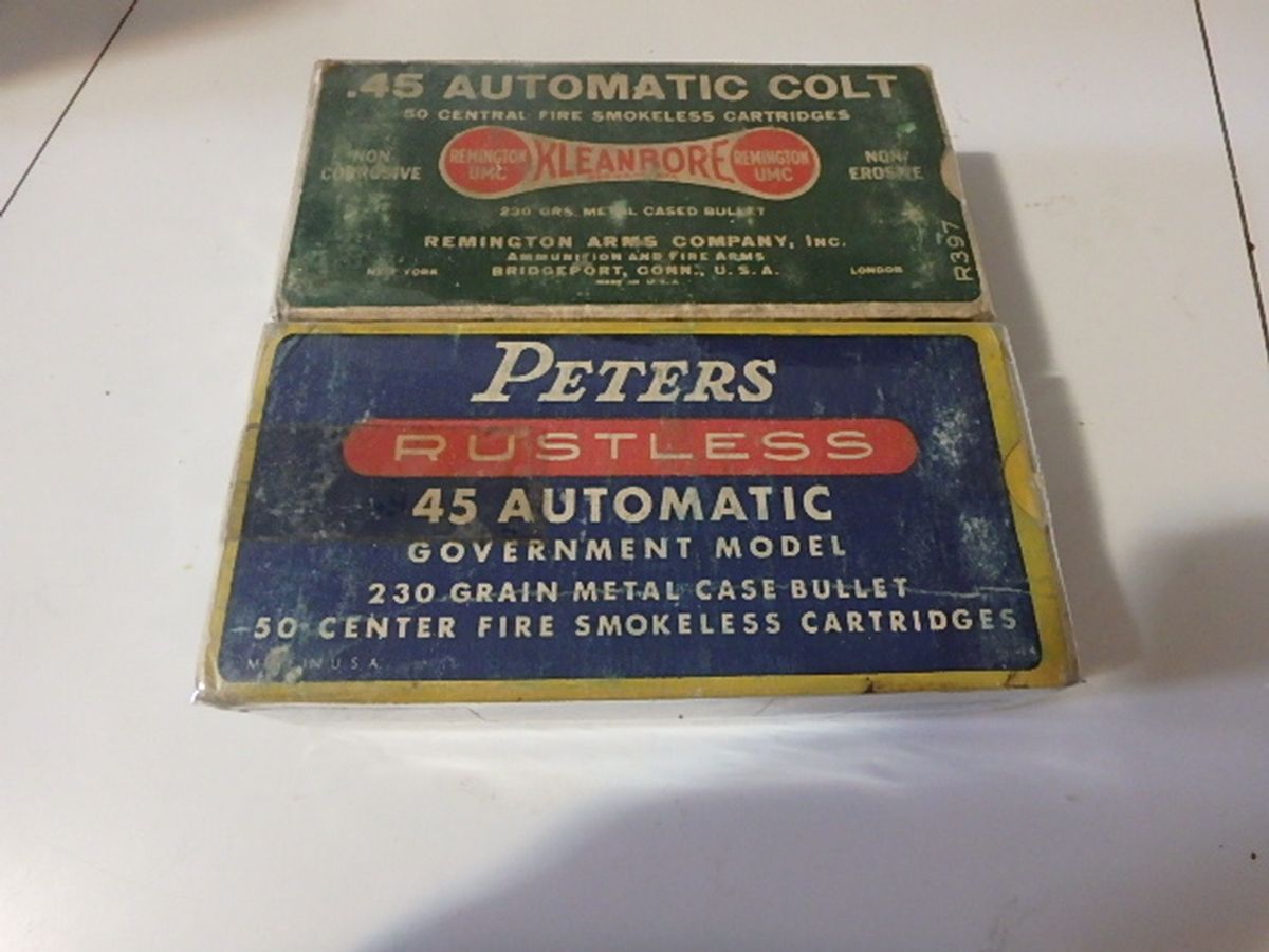 2 Full Boxes Old 45 Auto Ammo One Peters And A Kleanbore Remington .45 ...