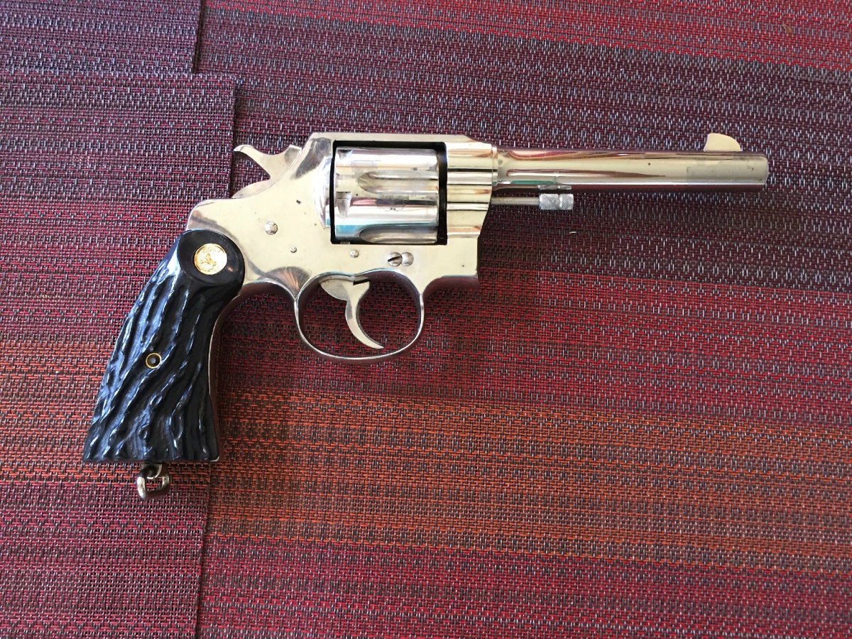 Colt New Service Revolver Nickel & Stag ---- great shooter