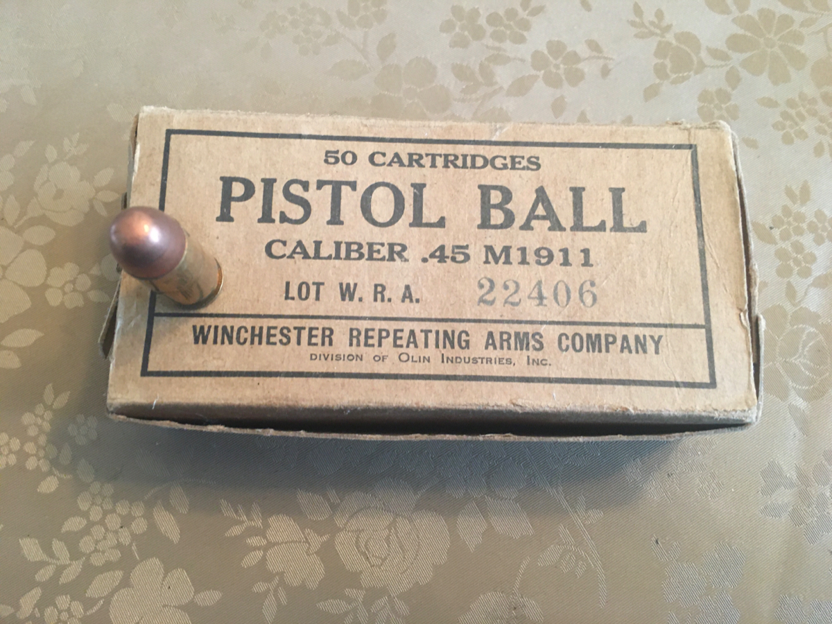 US Government Issue WW2 .45 ACP Winchester WRA 50-round box 17274782 ...