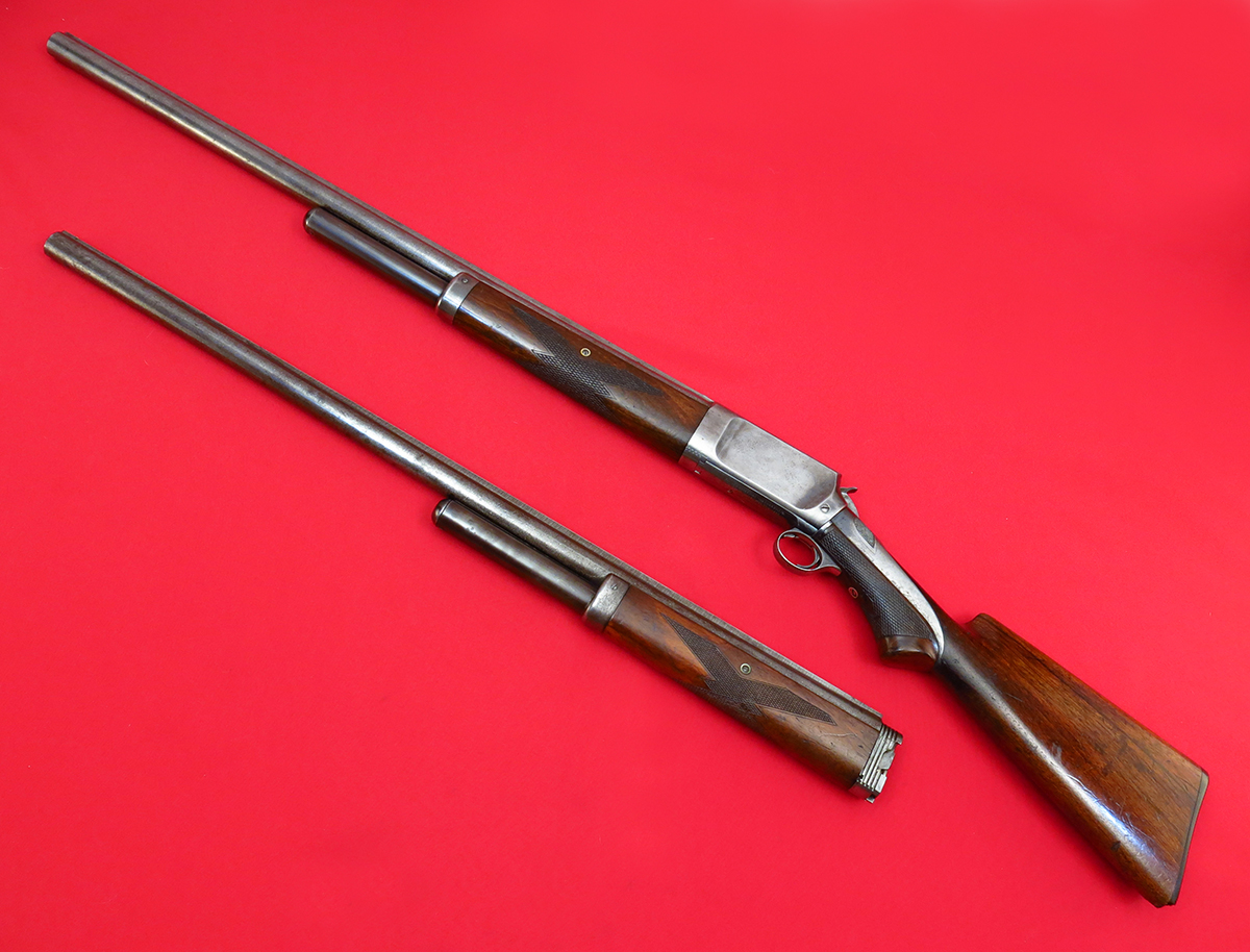 Burgess Gun Co "Grip Pump" Shotgun...Super With Two Solid Rib Barrels ...