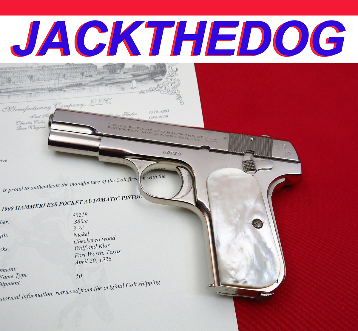Colt Model 1908 .380 Pocket Hammerless...Factory Nickel, Shipped To ...