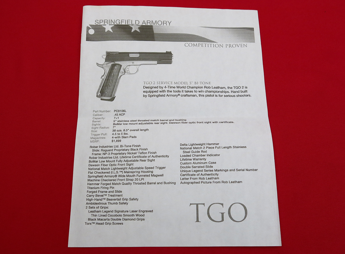 Springfield Armory 1911 Tgo-2...Rob Leatham Legend Series...As New In ...