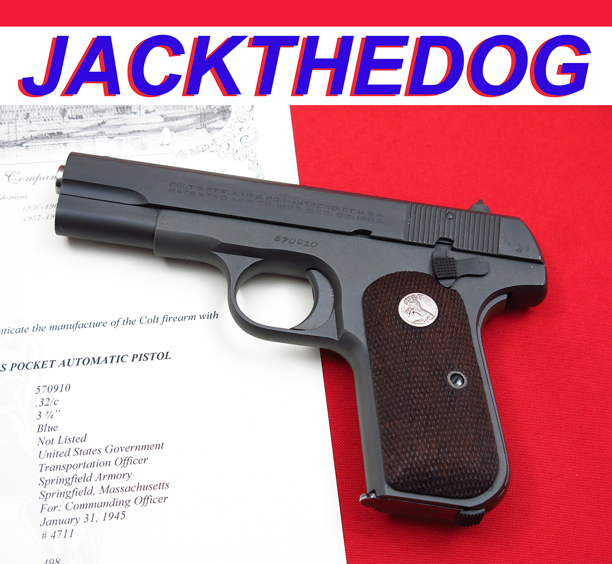 Colt MODEL 1903 WWII U. S. PROPERTY .32 AUTO... GOOD CONDITION ...