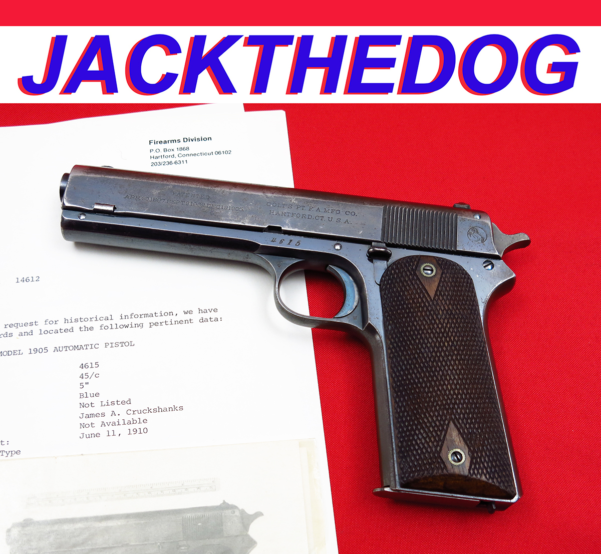 Colt Model 1905 Early .45 Auto...Original Finish, Good Bore...One Of ...