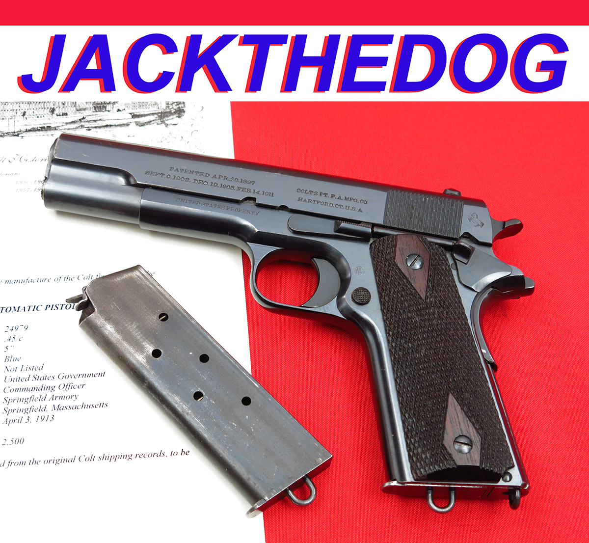 Colt 1911 U.S. Army .45 Auto...Shipped April 3, 1913...All Original, 95 ...