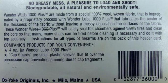 Ox Yoke 36 Caliber Wonder Wads 1000 Plus For Sale at GunAuction.com ...