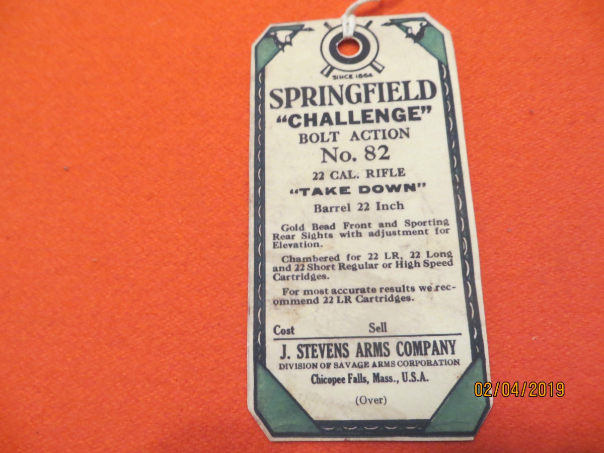 Springfield J. Stevens Arms Model 82 Single Shot .22 C&R Rifle .22 Lr ...