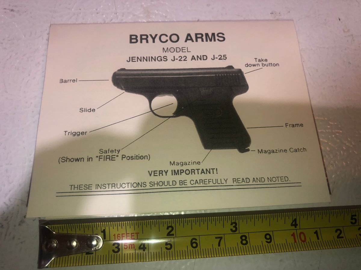 Jennings/Bryco Model J-22 and J-25 Pistol Manual (262) .25 ACP 17204125 ...