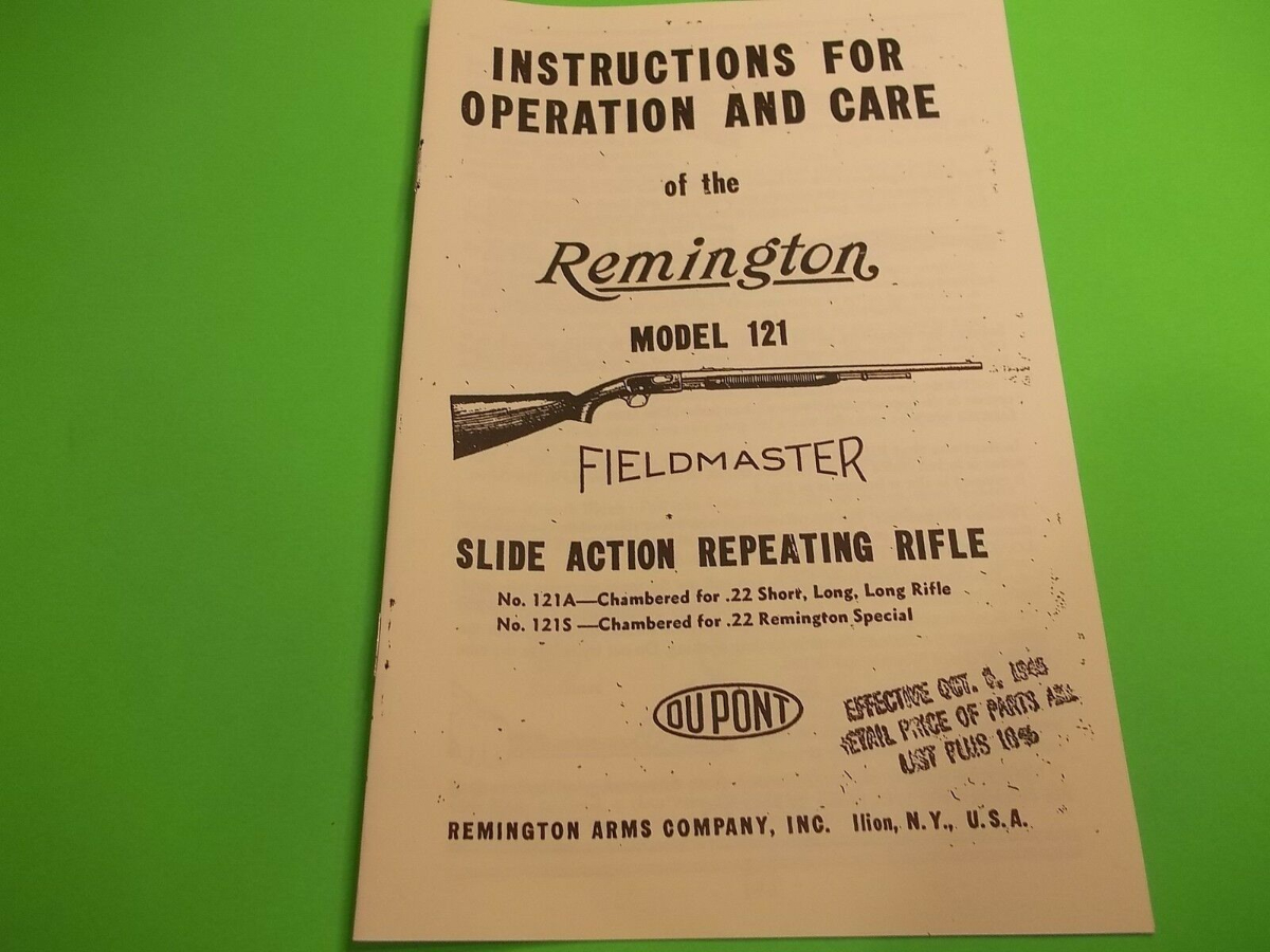Remington Model 121 FIELDMASTER Rifle Instructions for Operation and ...