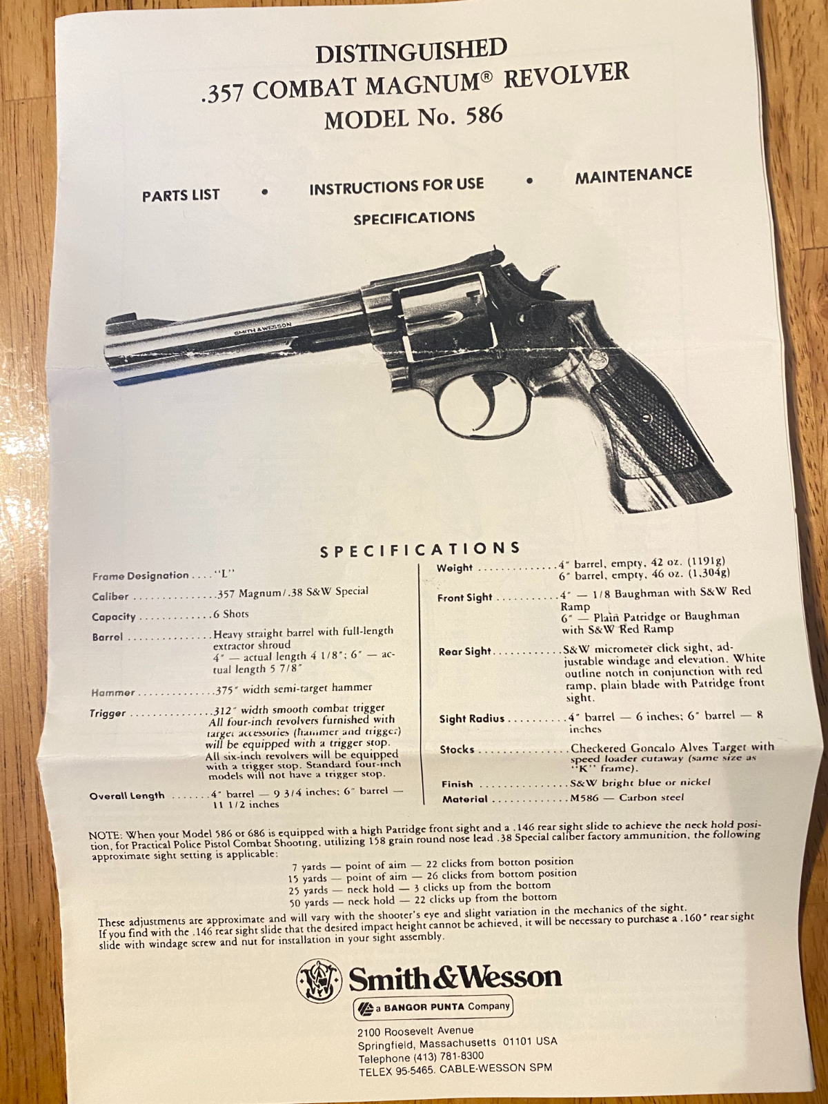 Smith & Wesson Model No. 586 Combat Magnum Distinguished .357 Revolver ...