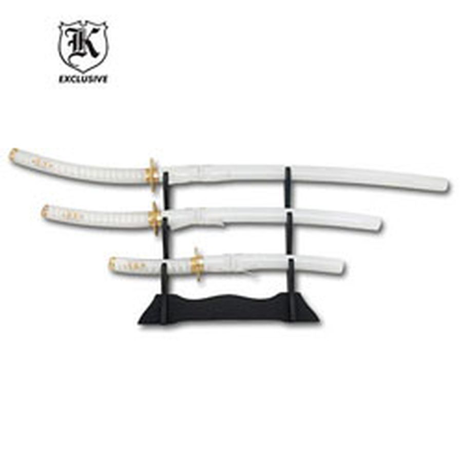 Unknown SAMURAI SWORD 3 PIECE SET WITH STAND-NIB 17198587 - GunAuction.com