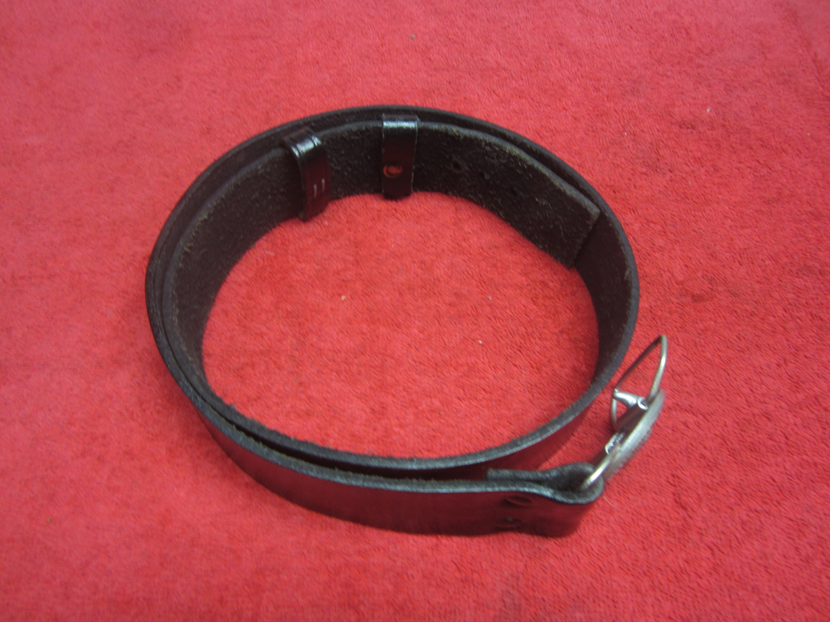 German WWII Black Leathet Belt W/GERMAN Metal Buckle