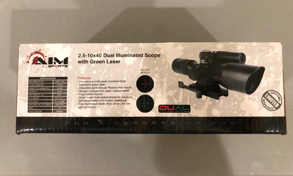 Aim 2.5 10 X 40 Green Dot Laser Scope W/Dual Green & Red Sights Nr New ...