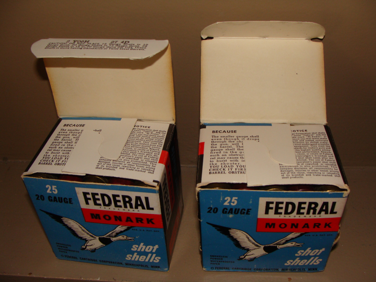 Federal Premium Ammunition VINTAGE Federal Monark FULL 20 gauge boxes ...