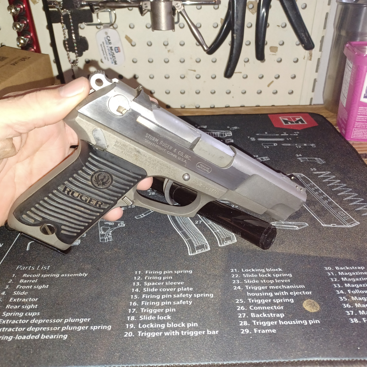 Ruger P89DC, 9mm brick, heavy, big, will never fail. 17 round magazine ...