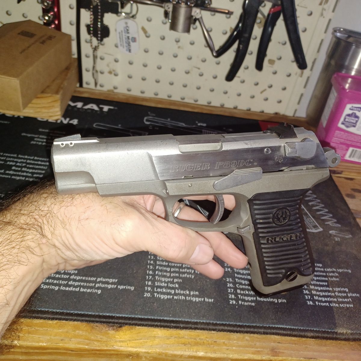 Ruger P89DC, 9mm brick, heavy, big, will never fail. 17 round magazine ...