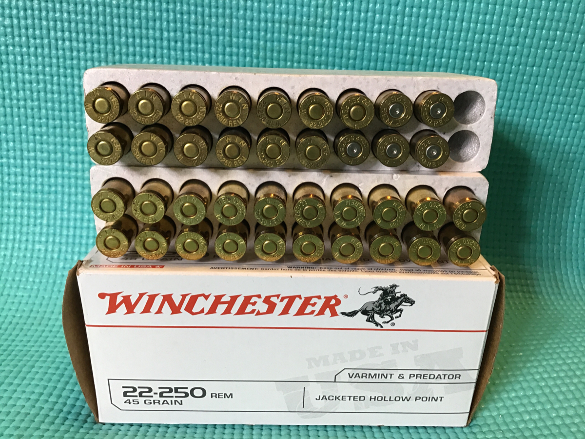 Winchester 33 Rounds Of .22-250 Hollow Point + 5 Rounds Spent Brass .22 ...