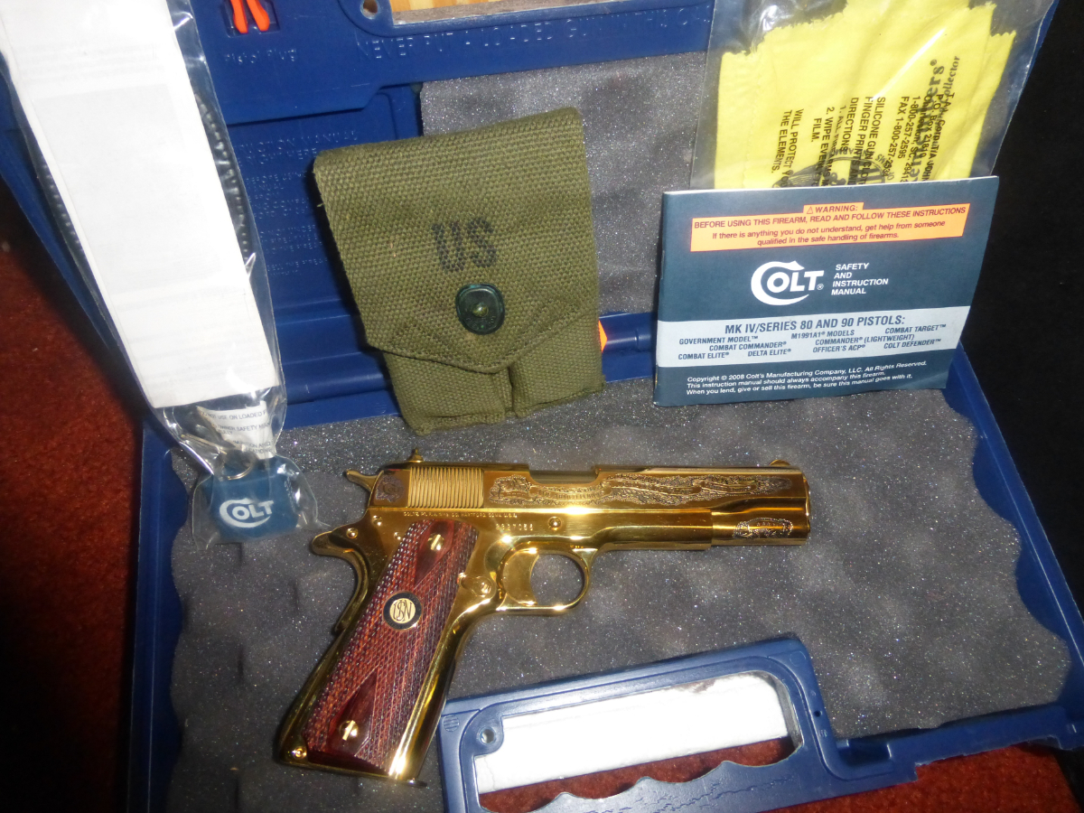 Colt L.E. Golden (24-K) Tribute-Navy Model M1911a1 .45 7+1 Rd Auto ...