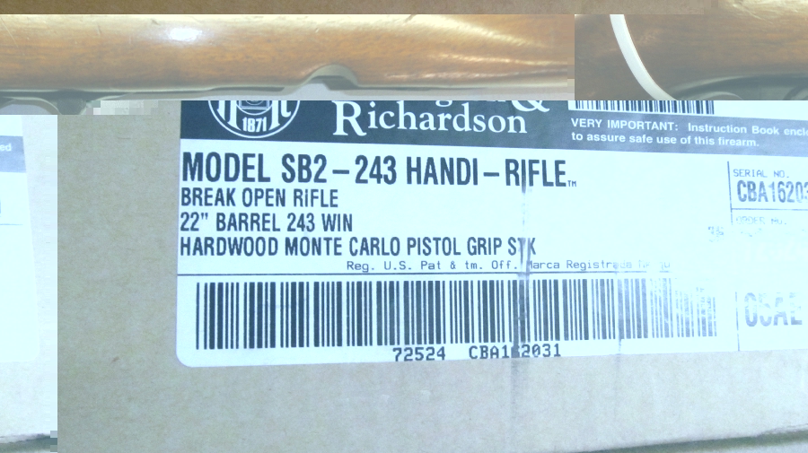 Harrington & Richardson Nib H&R Handi Rifle 243 Win Single Shot 22" Bbl ...