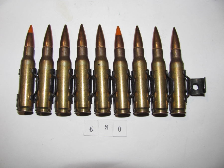 9 Rounds .308 Winchester Machine Gun Belt Lake City LC 1984 w/tracers ...