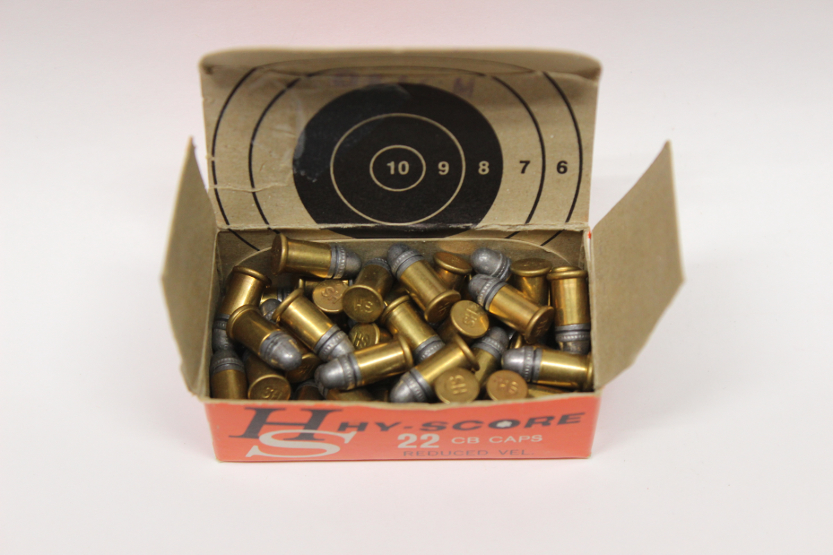 Hy-Score Subsonic .22 CB Caps Full Box Orange/White HS Headstamp ...